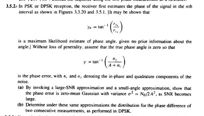Solved 3.5.2. In PSK or DPSK reception, the receiver first | Chegg.com