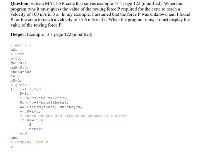 Solved Question: write a MATLAB code that solves example | Chegg.com