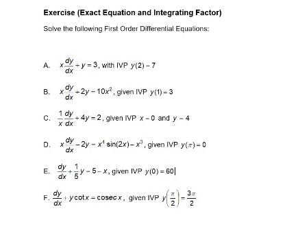 Solved Exercise (Exact Equation and Integrating Factor) | Chegg.com
