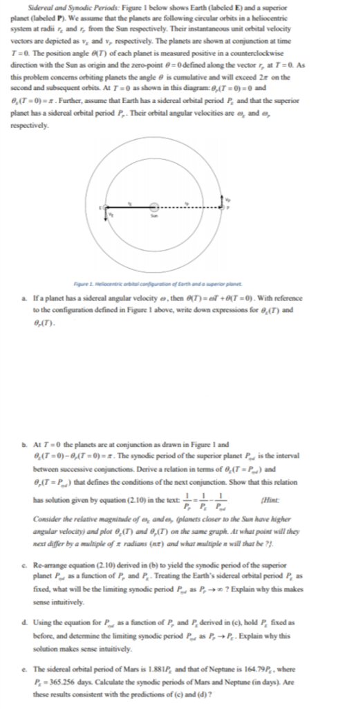 Sidereal and Symodic Periods Figure 1 below shows | Chegg.com