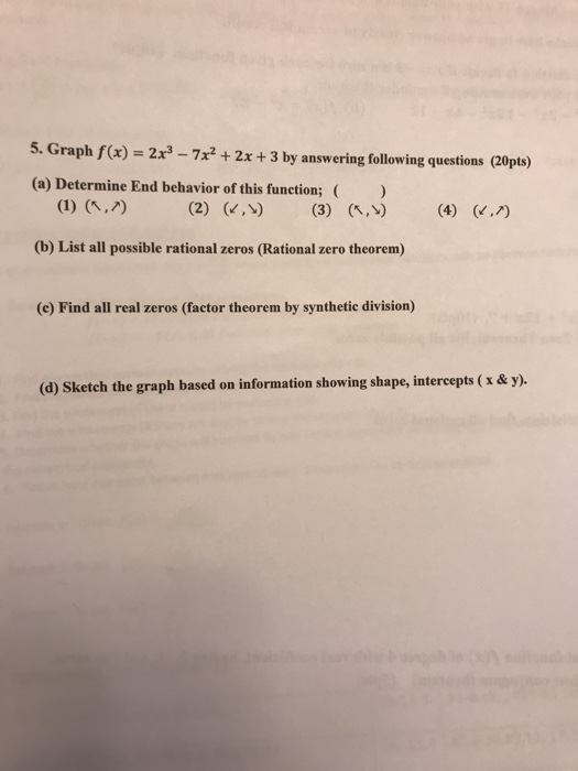 Solved 5. Graph f(x) = 2x3-7x2 + 2x + 3 by answering | Chegg.com