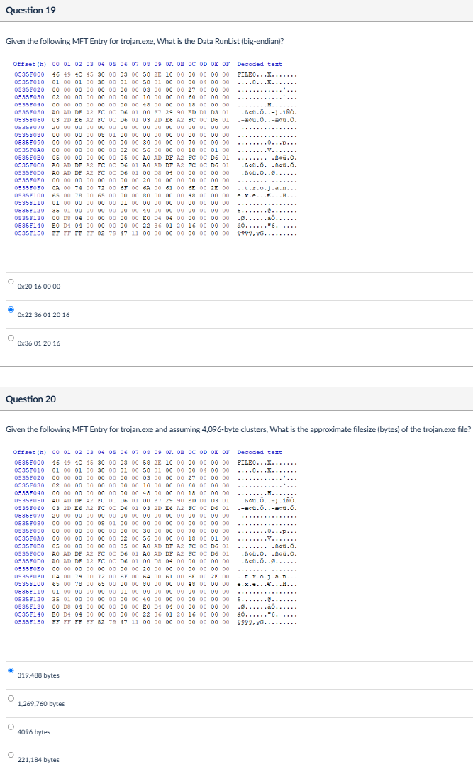 Solved Given the following MFT Entry for trojan.exe, What is | Chegg.com