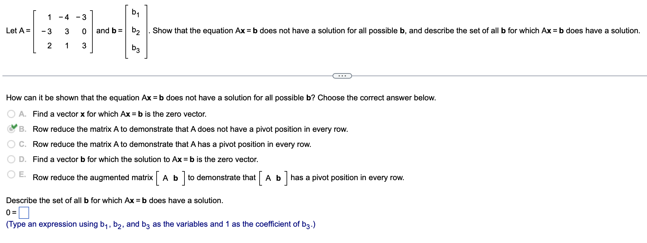 Solved Let A=⎣⎡1−32−431−303⎦⎤ and b=⎣⎡b1b2b3⎦⎤ How can it be | Chegg.com
