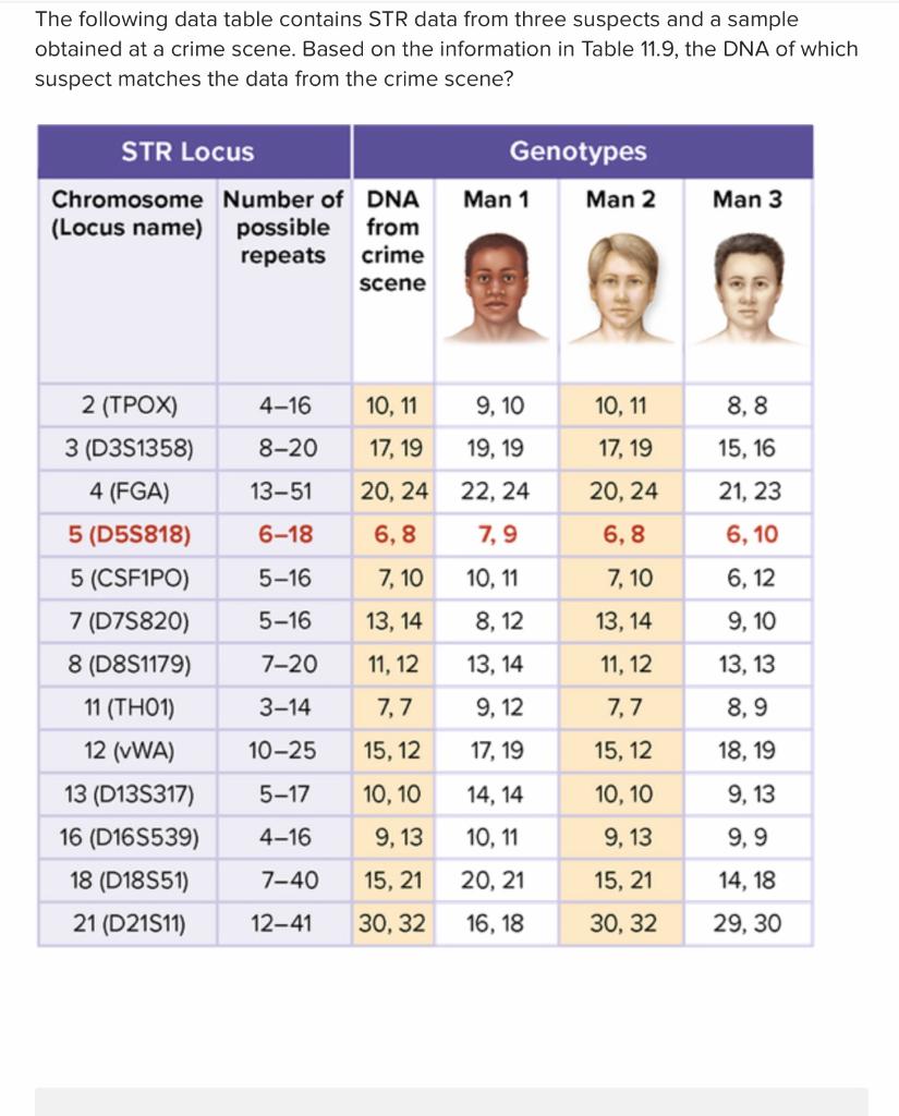 Solved The following data table contains STR data from three | Chegg.com
