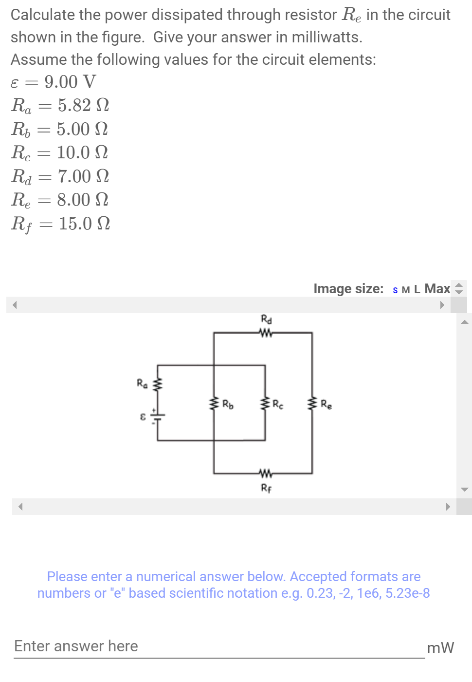 Solved Calculate the power dissipated through resistor Re in | Chegg.com