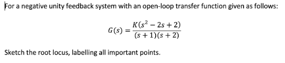 Solved For a negative unity feedback system with an | Chegg.com