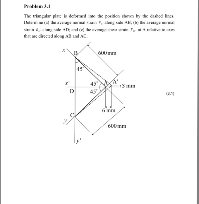Solved Problem 3.1 The triangular plate is deformed into the | Chegg.com