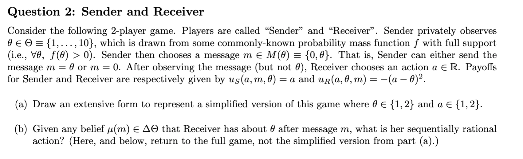 Question 2: Sender and Receiver Consider the | Chegg.com