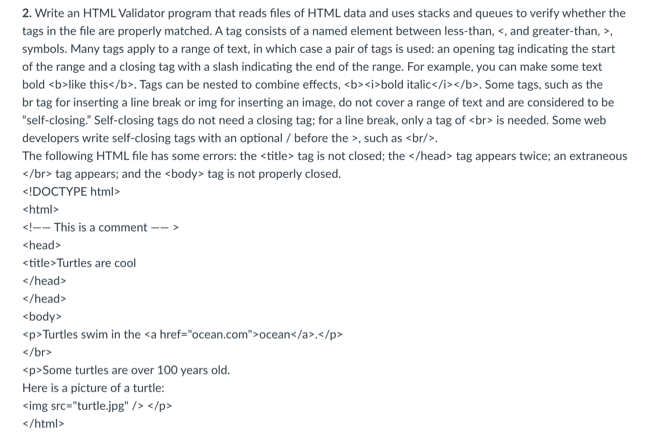 Solved 2. Write an HTML Validator program that reads files | Chegg.com