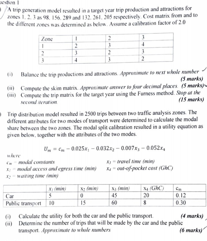 Jestion A trip generation model resulted in a target | Chegg.com
