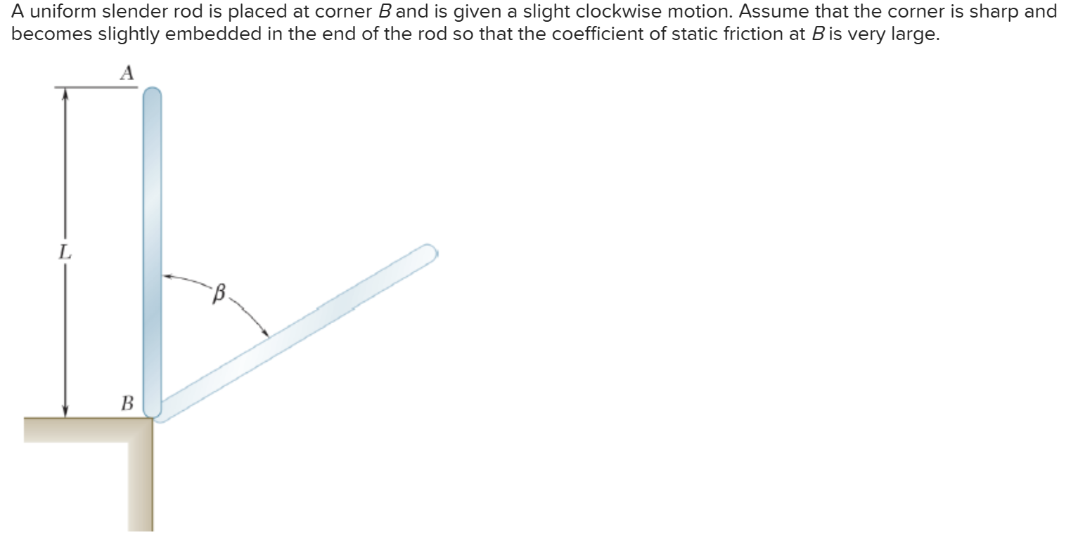 Solved A uniform slender rod is placed at corner B and is | Chegg.com