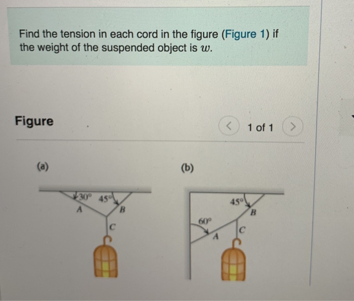 Solved Find the tension in each cord in the figure (Figure | Chegg.com
