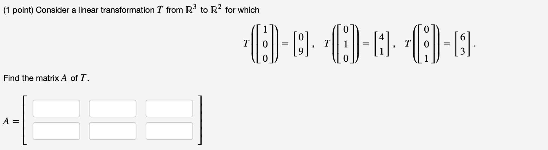 Solved (1 point) Consider a linear transformation T from R3 | Chegg.com