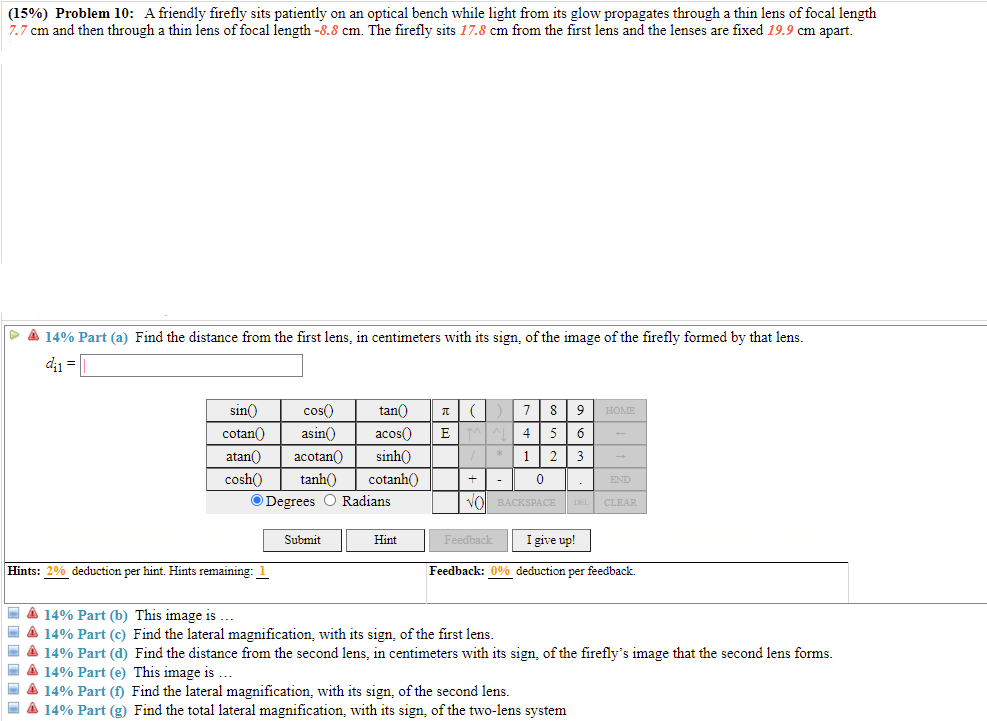 Solved (15%) Problem 10: A friendly firefly sits patiently | Chegg.com