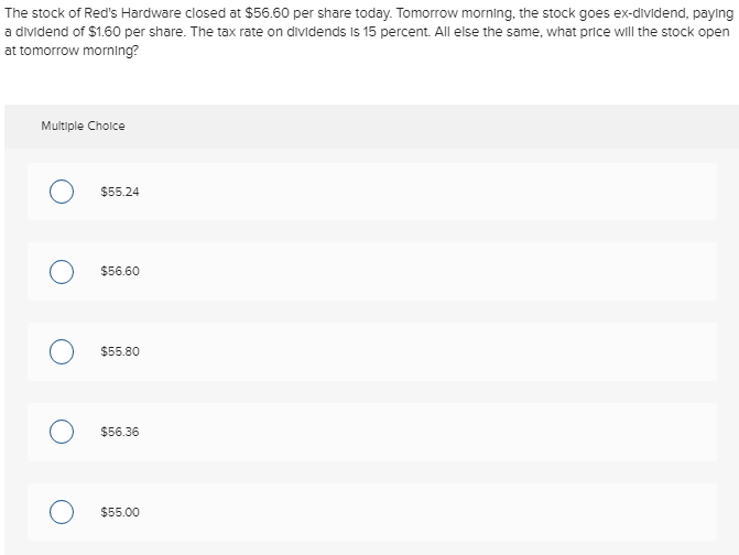 Solved The stock of Red's Hardware closed at $56.60 per | Chegg.com