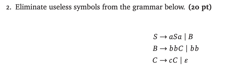 Solved 2. Eliminate useless symbols from the grammar below. | Chegg.com