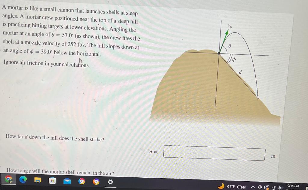 Solved How far d down the hill does the shell strike? How | Chegg.com