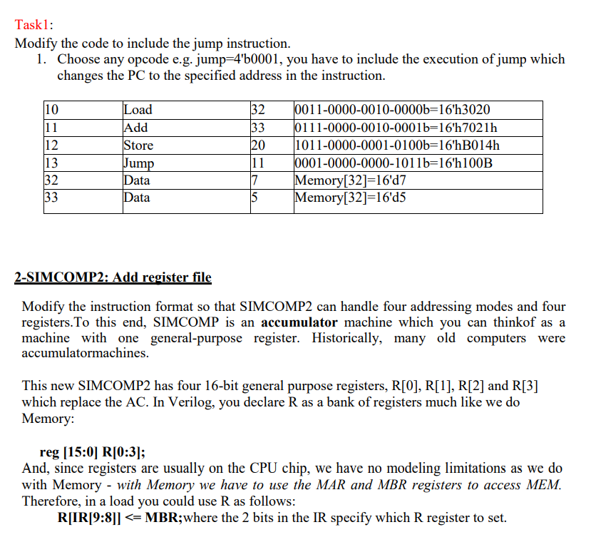 Solved Taskl: Modify the code to include the jump | Chegg.com