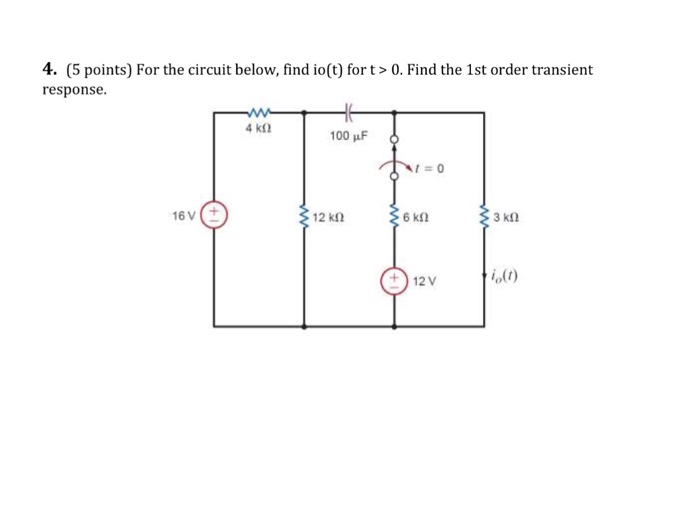 Solved 4. (5 points) For the circuit below, find io(t) for | Chegg.com