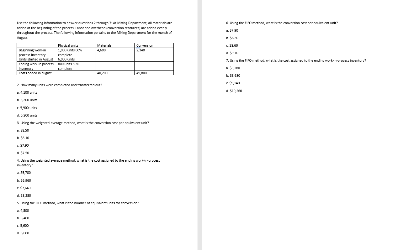 Solved Use the following information to answer questions 2 | Chegg.com
