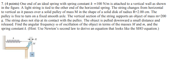 Solved 7. (4 points) One end of an ideal spring with spring | Chegg.com