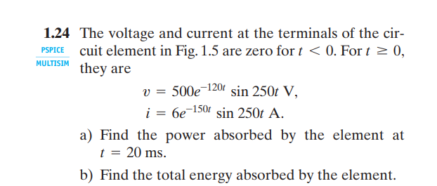 Solved 1.24 The voltage and current at the terminals of the | Chegg.com
