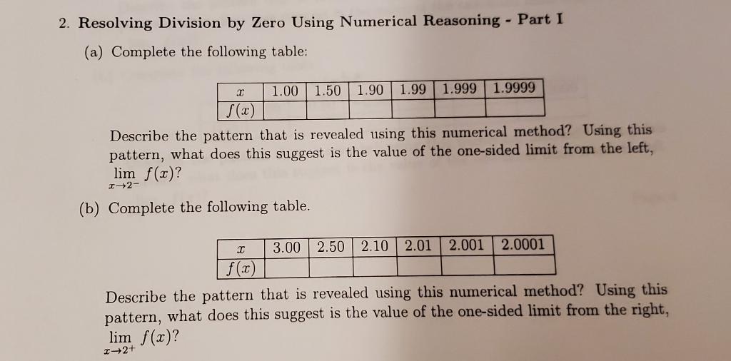 Solved 2. Resolving Division by Zero Using Numerical | Chegg.com