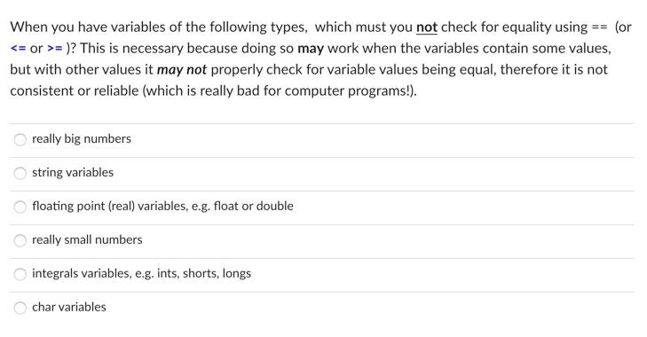 Solved When you have variables of the following types, which | Chegg.com