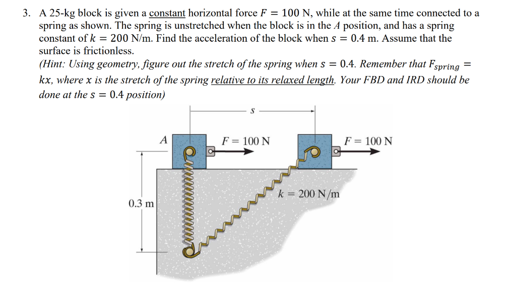 Solved 3. A 25-kg block is given a constant horizontal force | Chegg.com