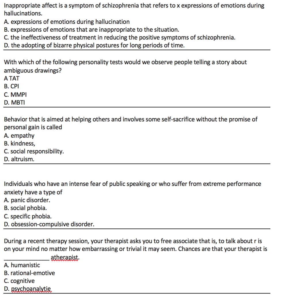 Solved Inappropriate affect is a symptom of schizophrenia | Chegg.com