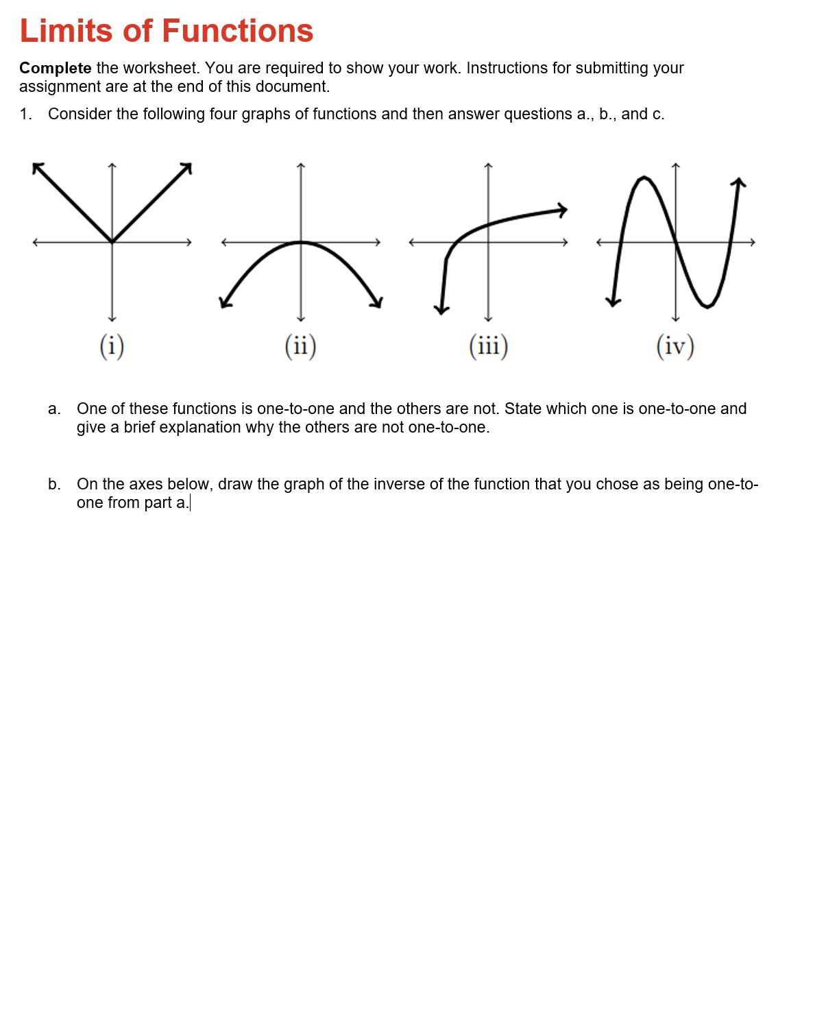 Solved Limits of FunctionsComplete the worksheet. You are | Chegg.com