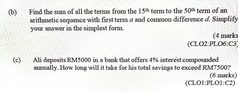 Solved (b) Find the sum of all the terms from the 15th term | Chegg.com