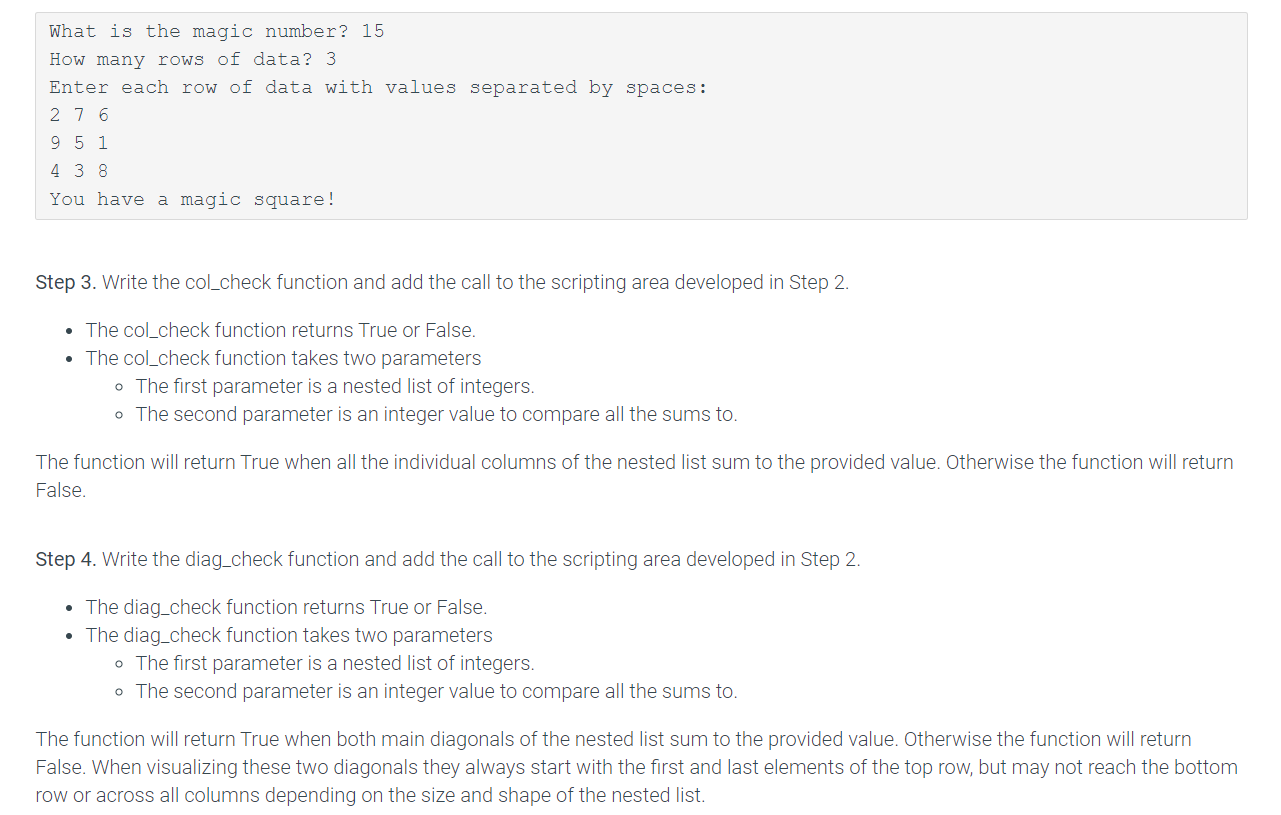 Solved 18.6 Project 6: Magic Squares Summary A magic square | Chegg.com