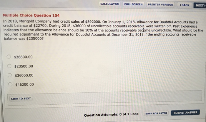 Solved CALCULATOR FULL SCREEN PRINTER VERSION BACK NEXT | Chegg.com