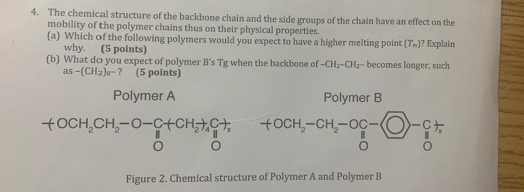 Solved 4. The chemical structure of the backbone chain and | Chegg.com
