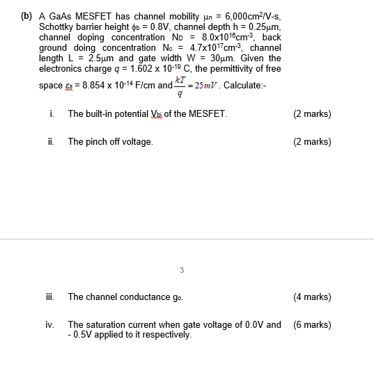 Solved Question 1 (20 marks) (a) The MOSFET structure is | Chegg.com