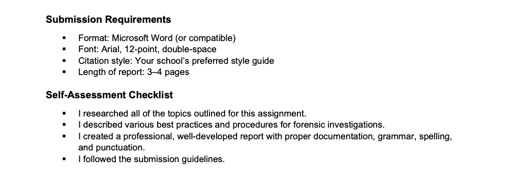 Solved Project Part 2: Researching Forensic Best Practices | Chegg.com