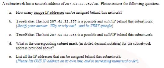 Solved A subnetwork has a network address of | Chegg.com