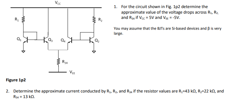 Solved Vcc 1. For the circuit shown in Fig. 1p2 determine | Chegg.com