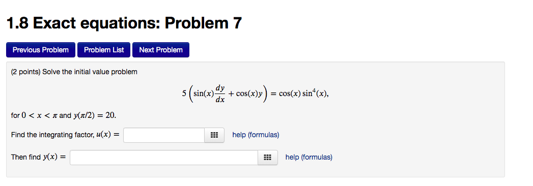 Solved 1.8 Exact equations: Problem 7 Previous Problem | Chegg.com
