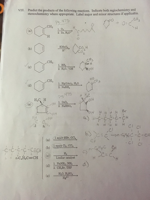 Solved Predict The Products Of The Following Reactions