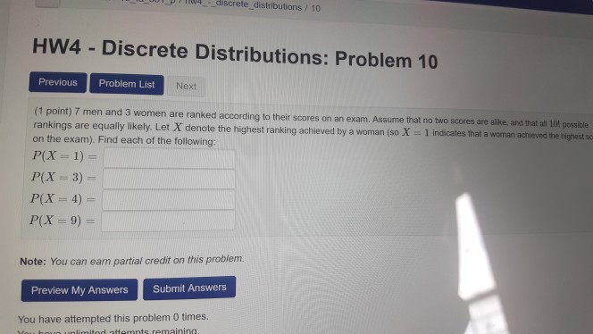 Solved 4-_discrete distributions 10 HW4 Discrete | Chegg.com Solved 4-_discrete distributions 10 HW4 Discrete | Chegg.com