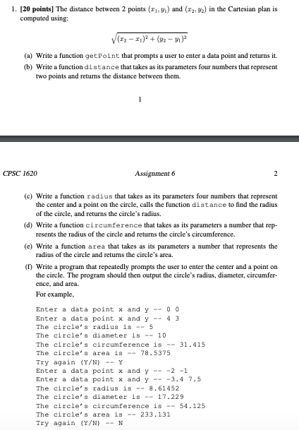 Solved The distance between 2 points (x1,y1) and (x2 ,y2 ) | Chegg.com
