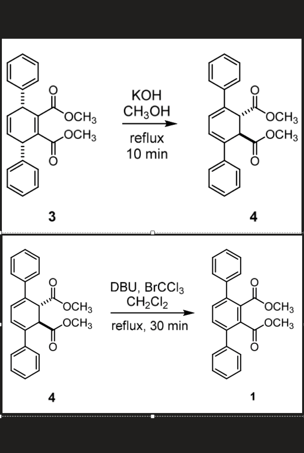 Solved KOH CH3OH OCH3 ОСН3 OCH3 ОСН3 reflux 10 min 3 4 DBU, | Chegg.com