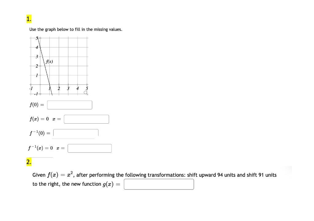 Solved 1. Use the graph below to fill in the missing values. | Chegg.com