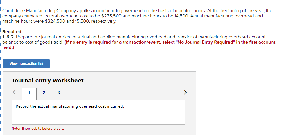 Solved Cambridge Manufacturing Company applies manufacturing | Chegg.com