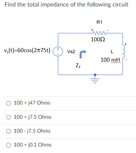Solved Find the total impedance of the following circuit | Chegg.com