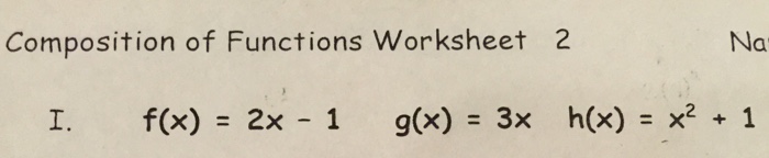 Solved Composition of Functions Worksheet 2 Na f(x) = 2x- 1 | Chegg.com