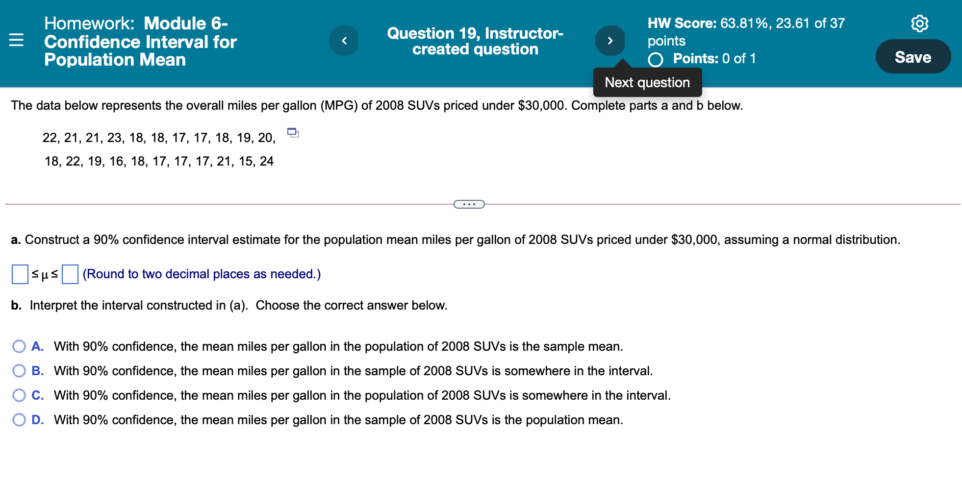 Solved Homework Module 6 Hw Score 63 81 23 61 Of 37