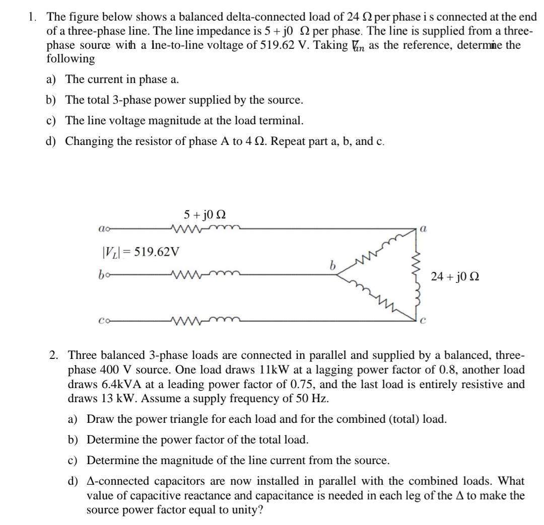Solved 1. ﻿The figure below shows a balanced delta-connected | Chegg.com